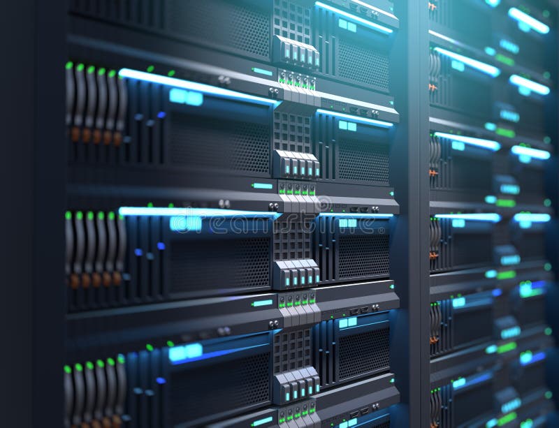 Super Computer Server Racks in Datacenter. 3d Illustration Stock ...