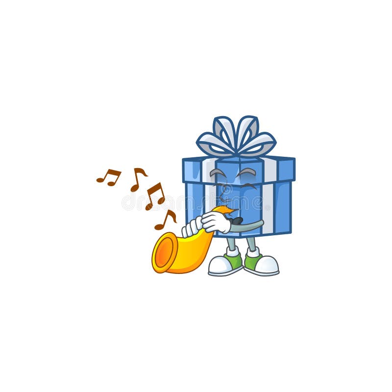 Super Cool Blue Gift Box Cartoon Character Performance with Trumpet ...