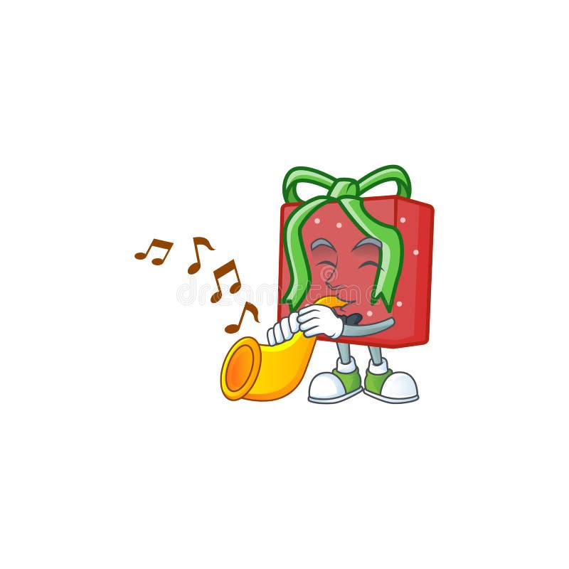 Super Cool Red Gift Box Cartoon Character Performance with Trumpet ...