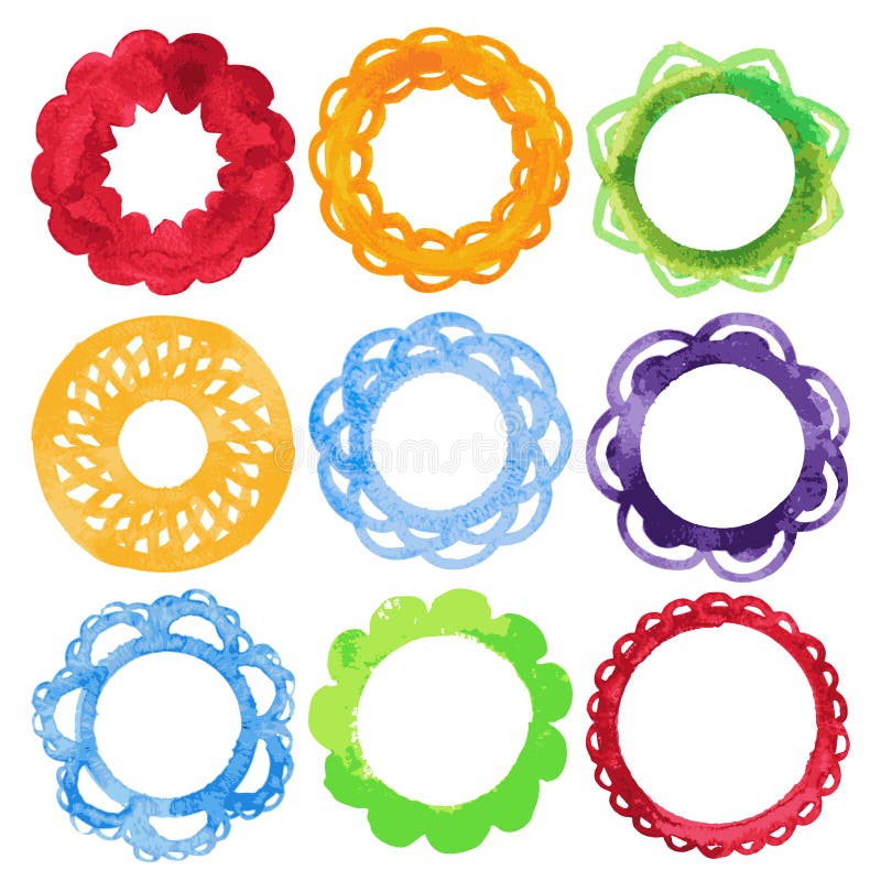 Super Cool Watercolor Round Frames. Stock Vector - Illustration of ...
