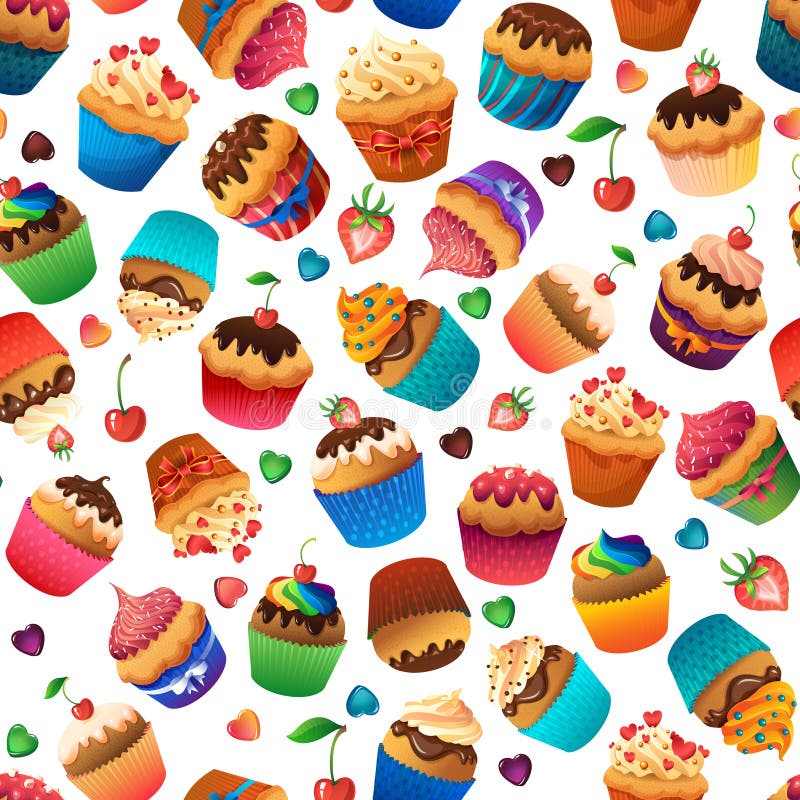 Super Cupcake Seamless Pattern. Chocolate and Stock Vector ...