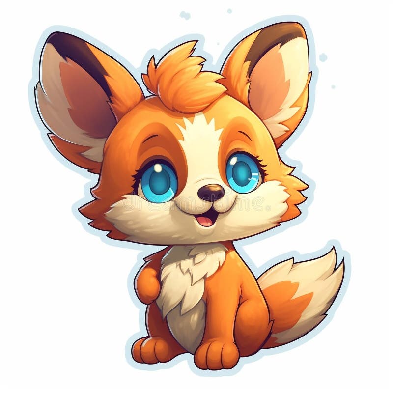 Super Cute Baby Pixar-Style Fox Sticker. Generative AI Stock ...