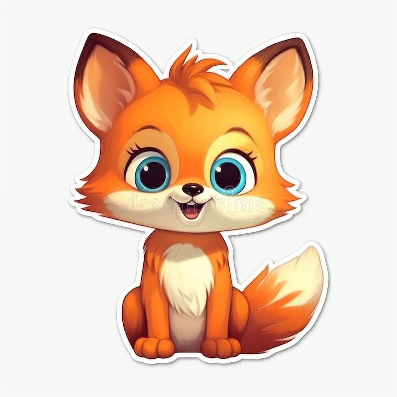 Super Cute Baby Pixar-Style Fox Sticker. Generative AI Stock ...