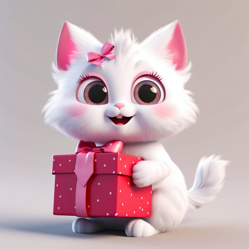Super Cute Cartoon Kitty with Gift Box. Generative AI Stock ...