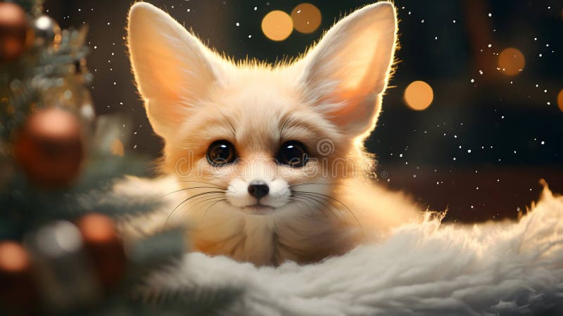 Super Cute Fennec Fox with Christmas Gift Box. Stock Photo - Image of ...