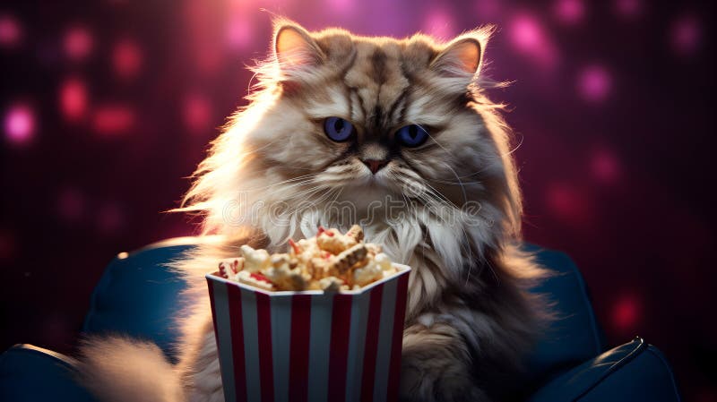 Super Cute Fluffy Cat Watching Movie in the Cinema. AI Generated Image ...
