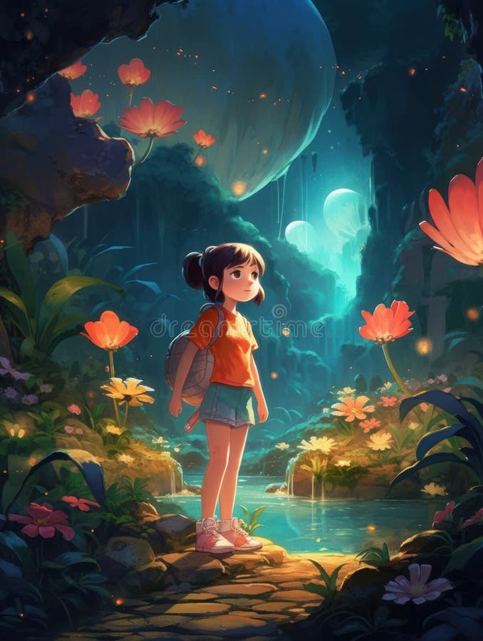 Anime Cute Girl with Big Eyes Cartoon Style Generative AI Stock ...