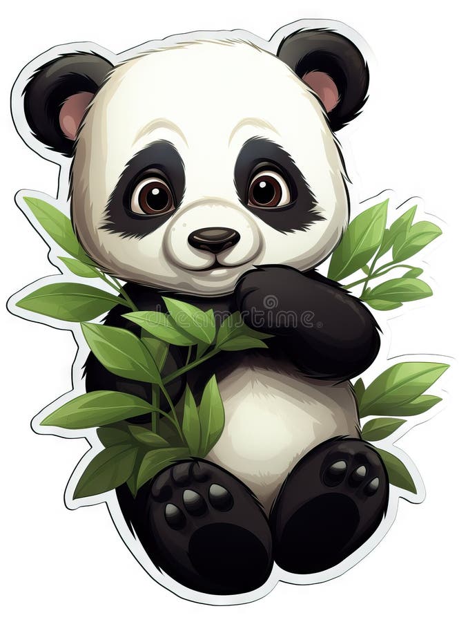 Super Cute Panda Bear Sticker with Eucalyptus and Bamboo AI Generated ...