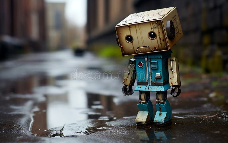 A Super Cute Robot Strolls Down the Street in an Illustration ...