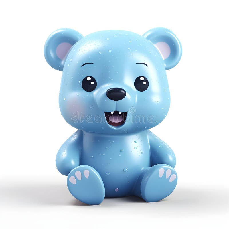 Super Cute Smiling Blue Bear 3D Cartoon , Isolated on White Background ...