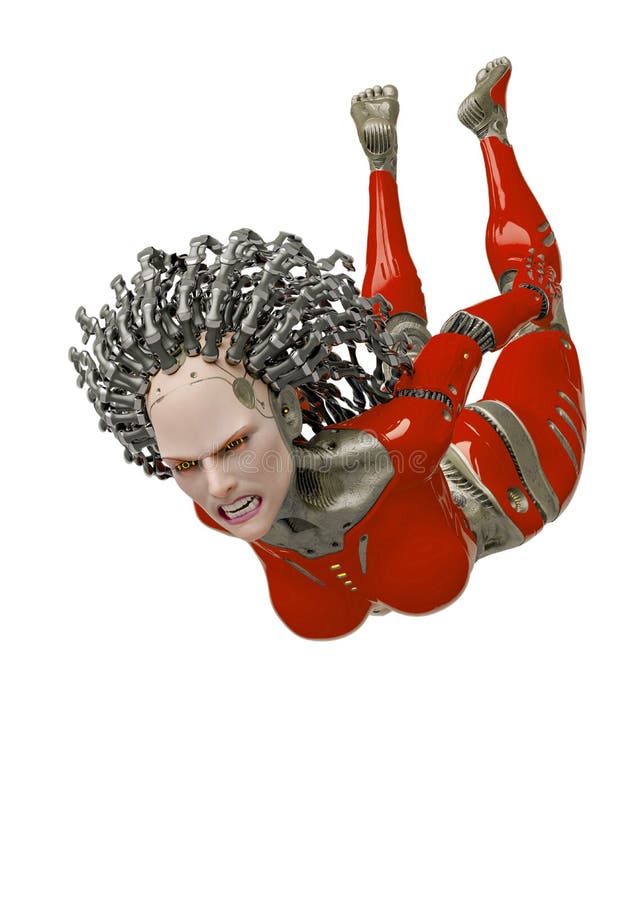 Super Cyborg is Flying Down Very Fast Stock Illustration - Illustration ...