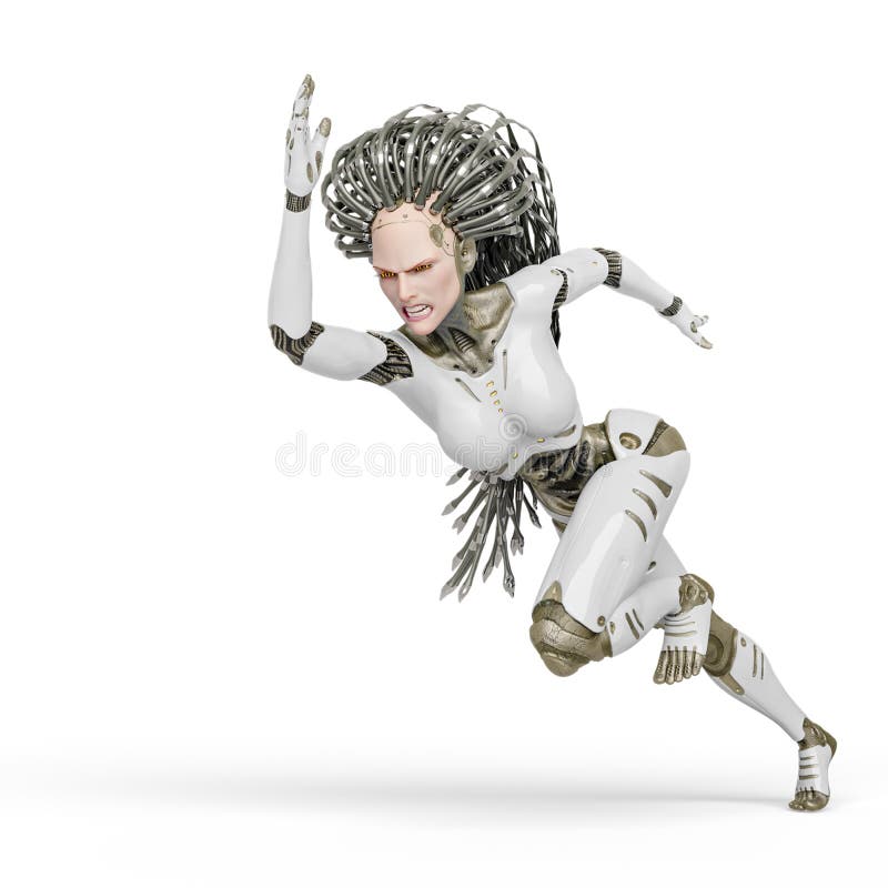 Super Cyborg is Running Fast Stock Illustration - Illustration of ...