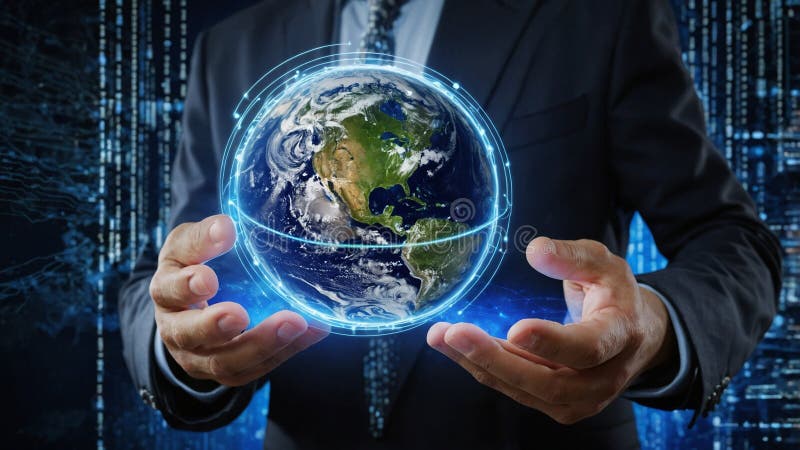 “Empowering the Future: Human Hands Holding the Digital Earth” Stock ...