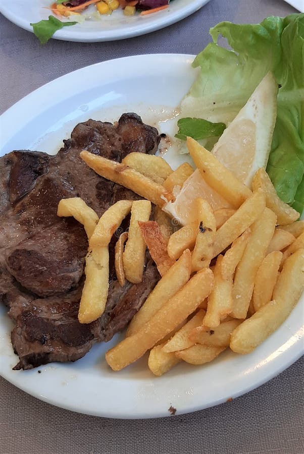 A Super Dinner - Chips and Steak Stock Photo - Image of meat, super ...