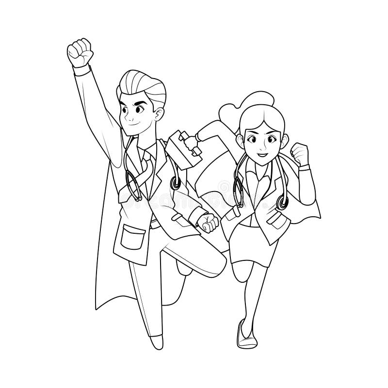 Super Doctors Couple Comic Characters Stock Vector - Illustration of ...