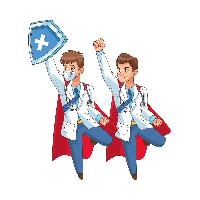 Super Doctors Staff Flying Comic Characters Stock Vector - Illustration ...