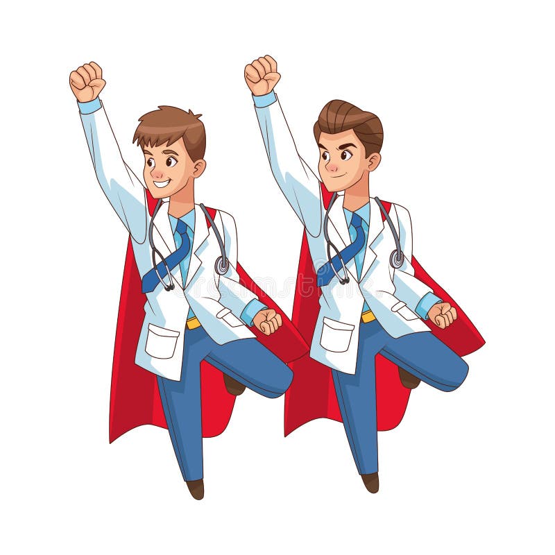 Super Doctors Staff Flying Comic Characters Stock Vector - Illustration ...