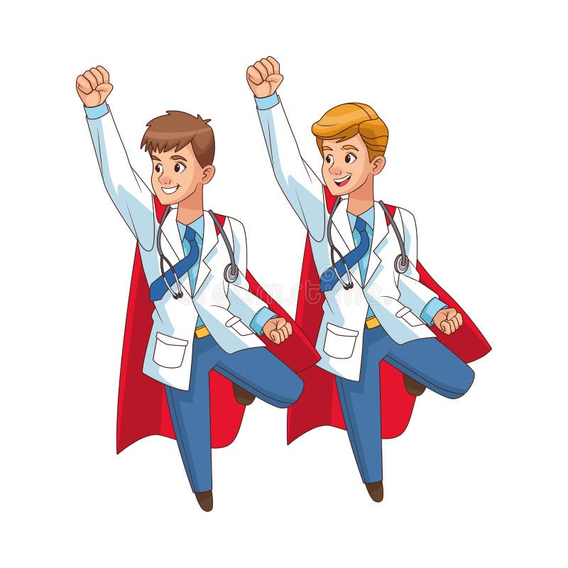 Super Doctors Staff Flying Comic Characters Stock Vector - Illustration ...