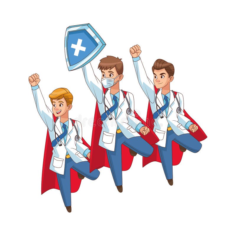 Super Doctors Staff Flying Comic Characters Stock Vector - Illustration ...