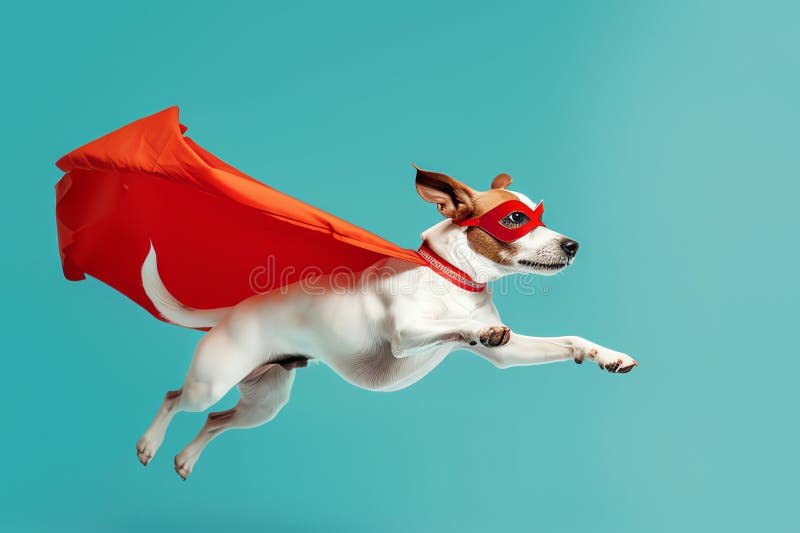 Super Dog with Red Cape Flying, AI Generated Stock Illustration ...