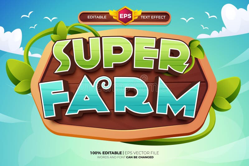 Super Farm Comic Cartoon Game Adventure Tittle 3D Editable Text Effect ...