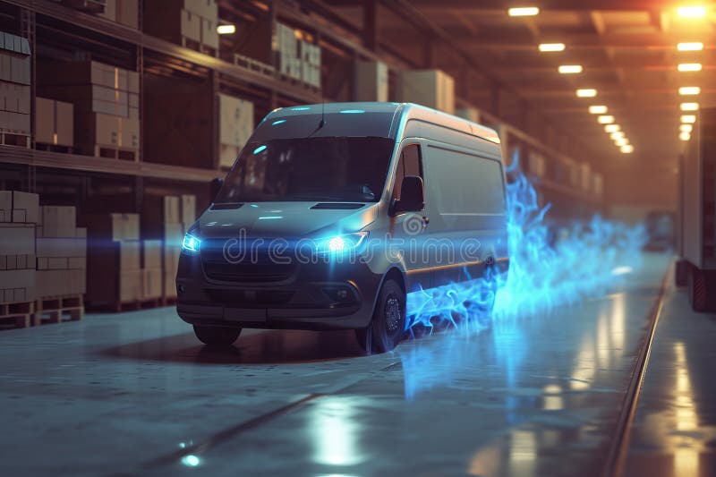 Super Fast Delivery of Package Service with Van Fire Effect. Generative ...