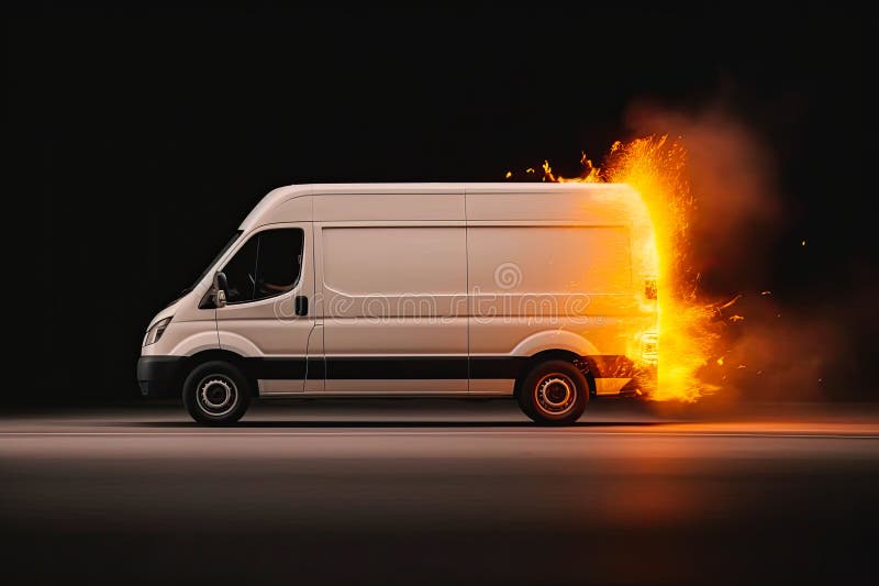 Super Fast Delivery of Package Service with Van on Fire Stock ...