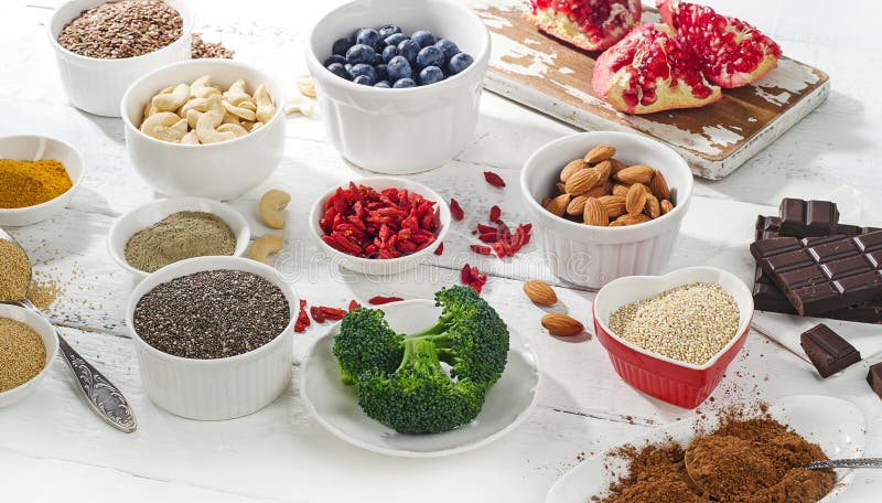 Super foods stock photo. Image of flax, cacao, maca, spoon - 80177520