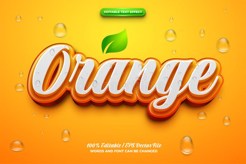 Super Fresh Orange with Water Drop 3d Logo Template Editable Text Effect Style Stock Vector ...