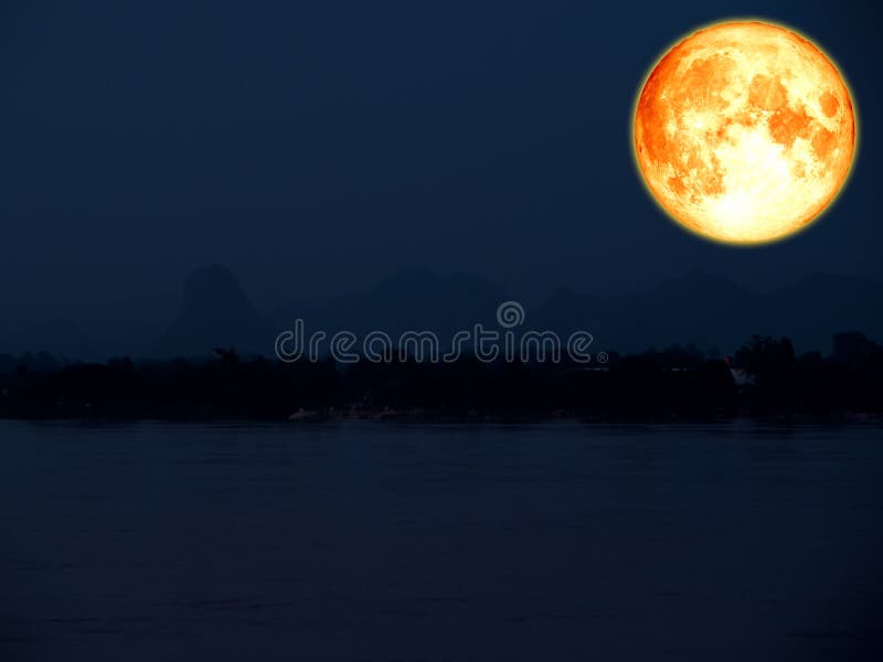 Super Full Blood Moon Over River Night Sky Stock Photo - Image of ...