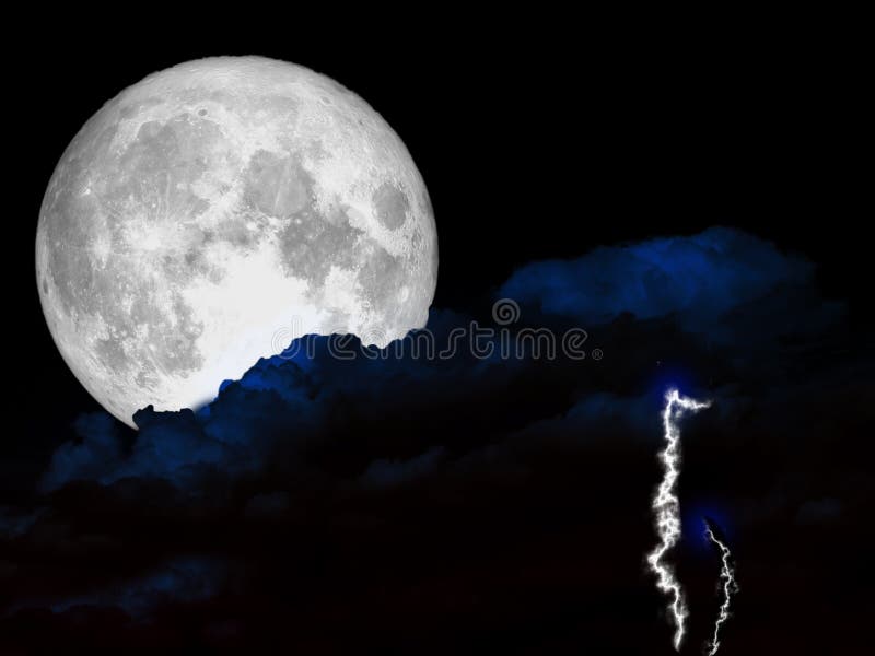 Super Full Moon Heap Thunder Storm Cloud Night Sky Stock Illustration ...