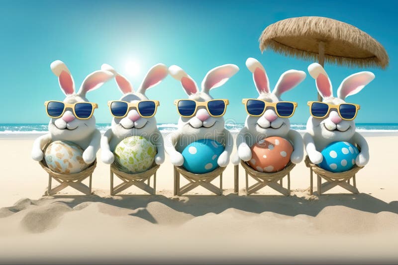 Super Funny Easter Bunnies Cartoon in Sunglasses with Easter Eggs ...