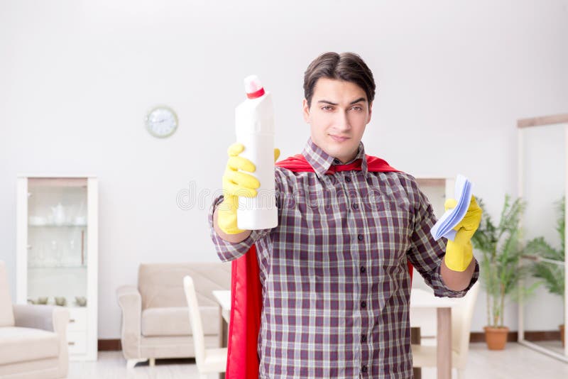 The the Super Hero Cleaner Doing Housework Stock Image - Image of ...