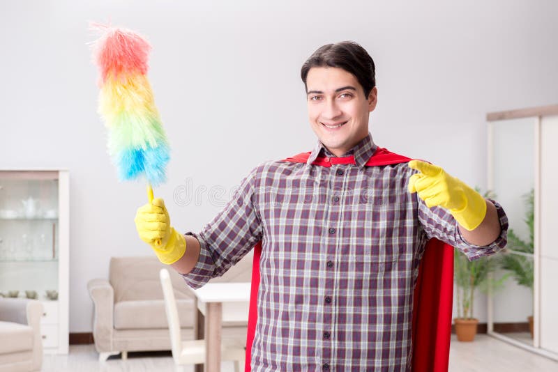 The the Super Hero Cleaner Doing Housework Stock Photo - Image of ...