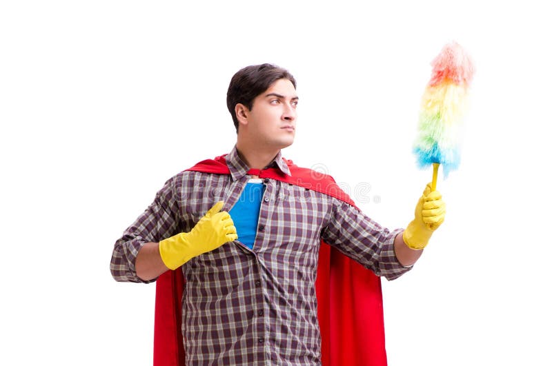The Super Hero Cleaner Isolated on White Stock Image - Image of janitor ...