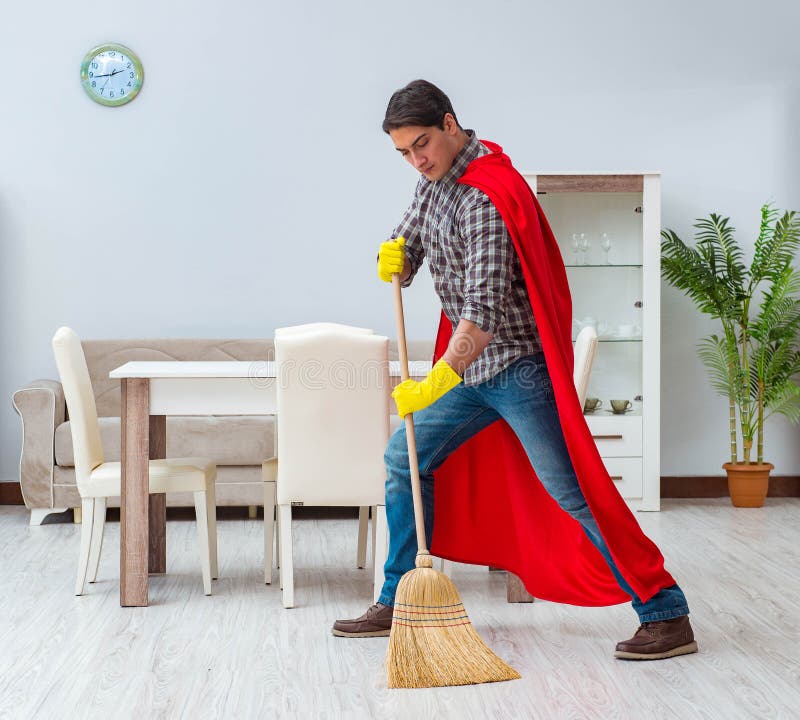 Super Hero Cleaner Working at Home Stock Image - Image of husband, male ...