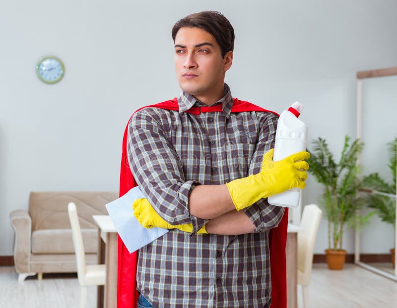 Super Hero Cleaner Working at Home Stock Photo - Image of male ...