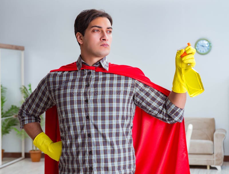 Super Hero Cleaner Working at Home Stock Photo - Image of house ...