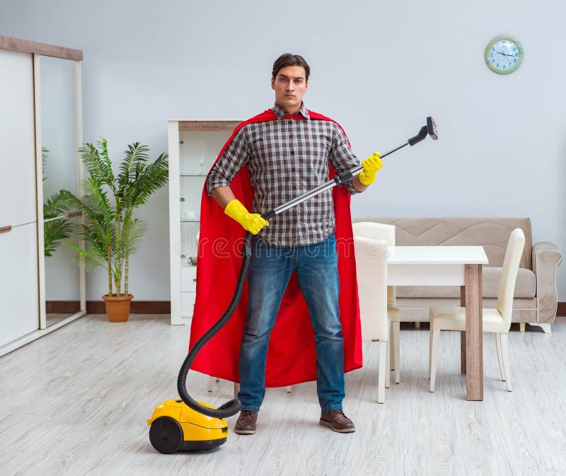 Super Hero Cleaner Working at Home Stock Image - Image of dust ...