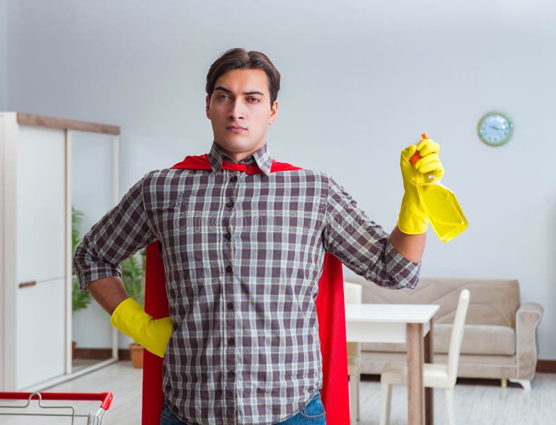 Super Hero Cleaner Working at Home Stock Image - Image of male, routine ...