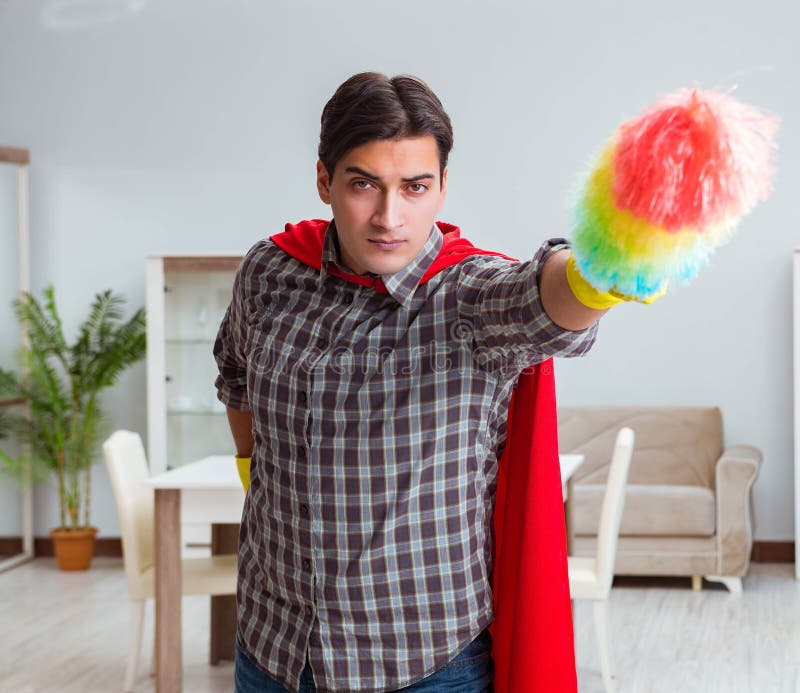 Super Hero Cleaner Working at Home Stock Image - Image of dusty ...