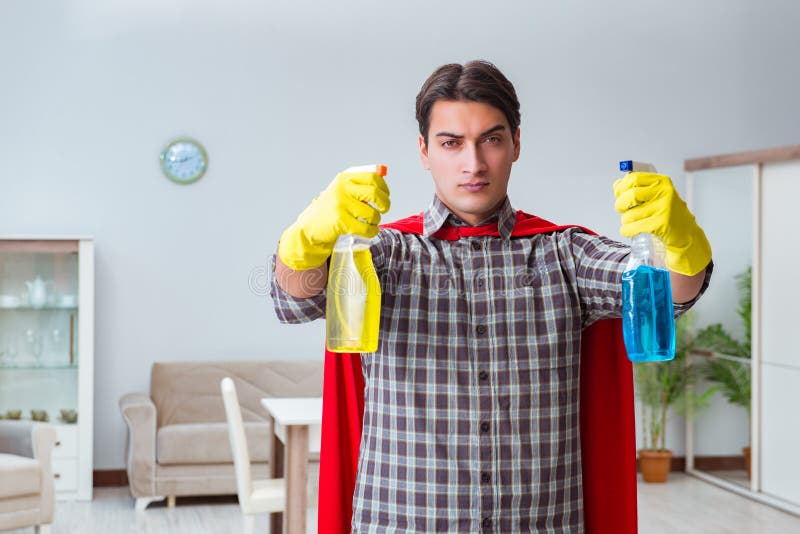 The Super Hero Cleaner Working at Home Stock Image - Image of male ...
