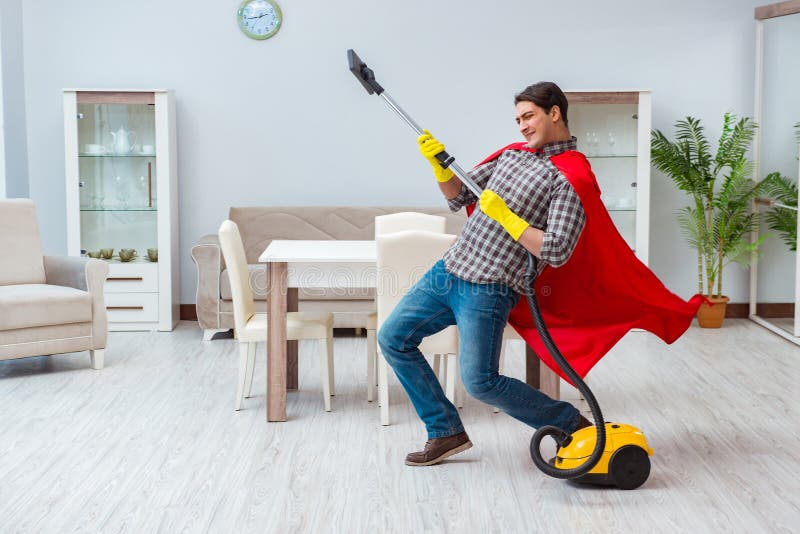 The Super Hero Cleaner Working at Home Stock Image - Image of living ...