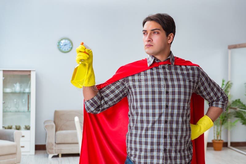 The Super Hero Cleaner Working at Home Stock Image - Image of ...