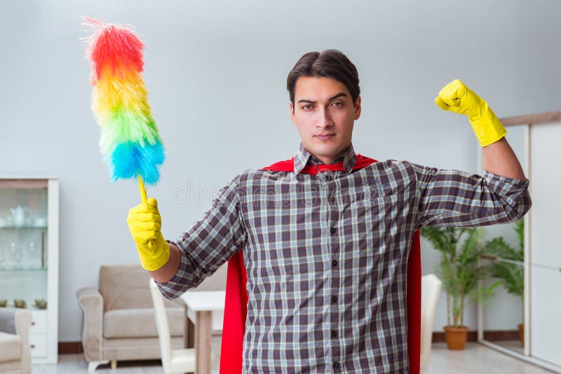 The Super Hero Cleaner Working at Home Stock Image - Image of domestic ...