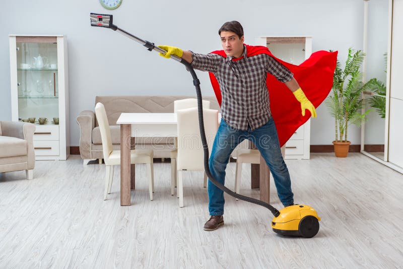 The Super Hero Cleaner Working at Home Stock Image - Image of hero ...