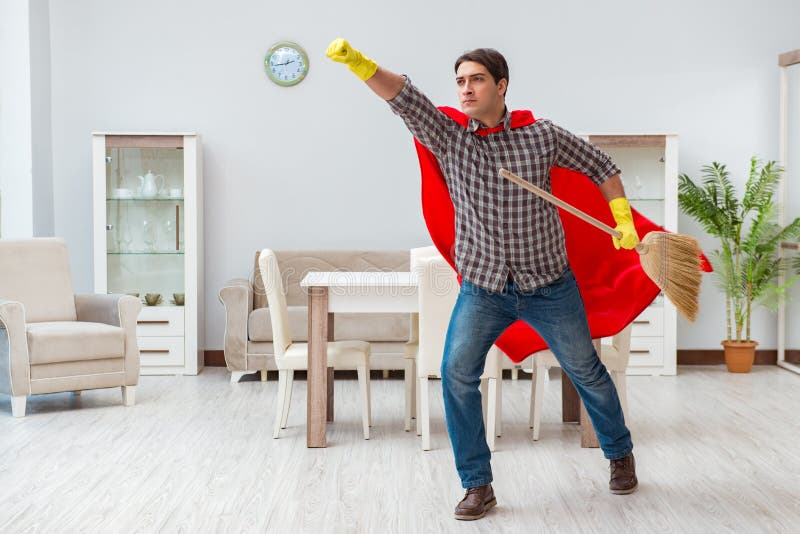 The Super Hero Cleaner Working at Home Stock Photo - Image of floor ...