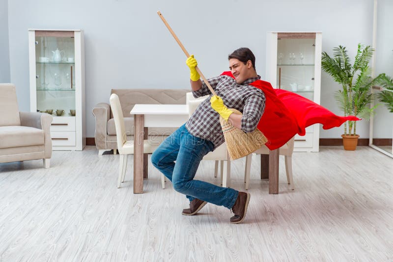 The Super Hero Cleaner Working at Home Stock Image - Image of broom ...