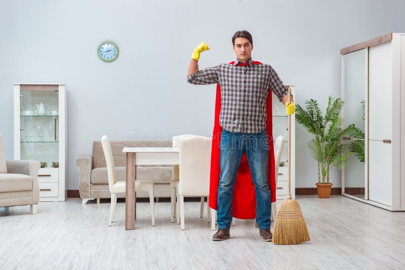 The Super Hero Cleaner Working at Home Stock Photo - Image of dust ...