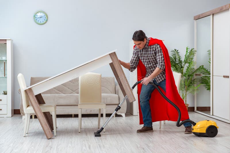 The Super Hero Cleaner Working at Home Stock Photo - Image of household ...